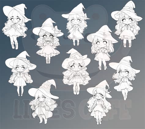 Line Art Chibi Set 1 P2u Witch 10 Bases By Limescafe On Deviantart
