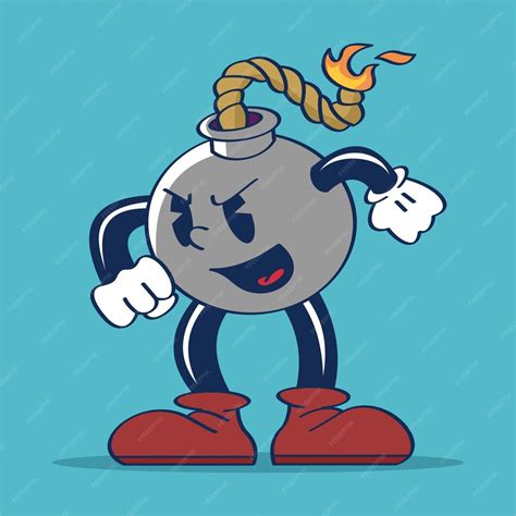 Premium Vector Bomb Cartoon Character Challenging Vector Hand Drawing