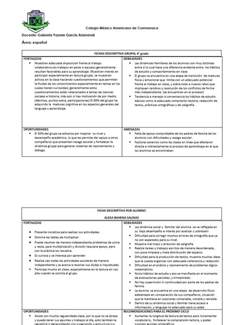 Fichas Descriptivas Cuarto Grado Pdf Aprendizaje Comprensión