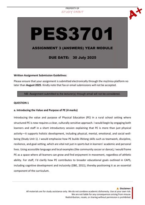 Pes3701 Assignment 3 2025 Year Module Due 30 July 2025 Pes3701