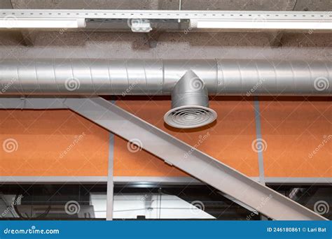 Round Anemostat On A Galvanized Duct Pipe Industrial Ventilation