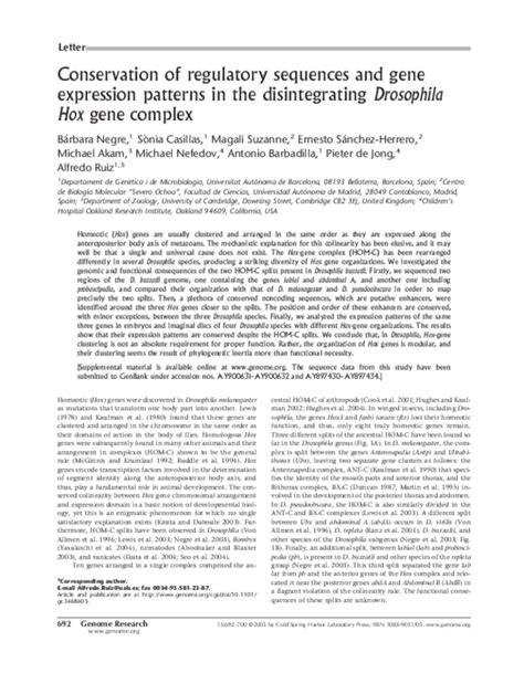 Pdf Conservation Of Regulatory Sequences And Gene Expression Patterns