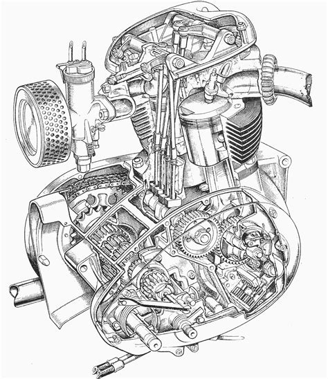 Bsa A50 A65 Motorcycle Engine Cutaway Drawing In High Quality