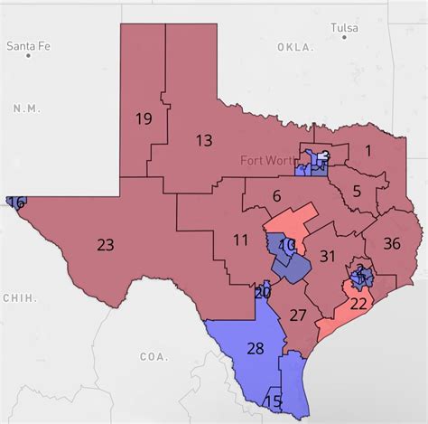 21d 16r 1c Texas Map With Minimal County Precinct Splits R