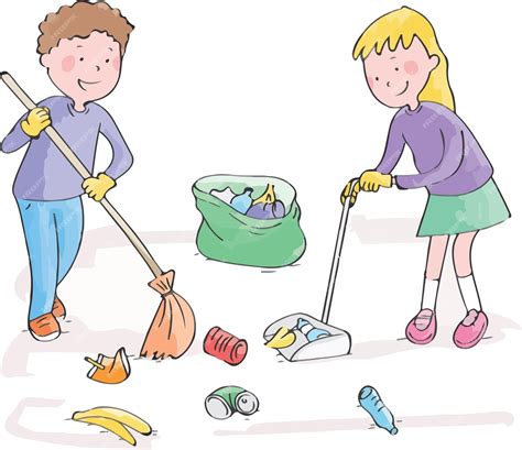 Niños Recogiendo Basura Manteniendo El Medio Ambiente Limpio Vector