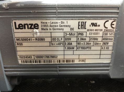 Lenze Mcs09d41 Rsobo Gearmotor 1kw 320vac 4050rpm 3ph Austin