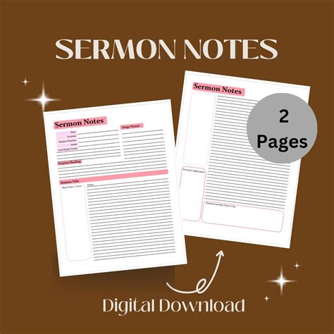 Printable Sermon Notes Sermon Summary Notes Pdf 8 5x11 Templates Etsy