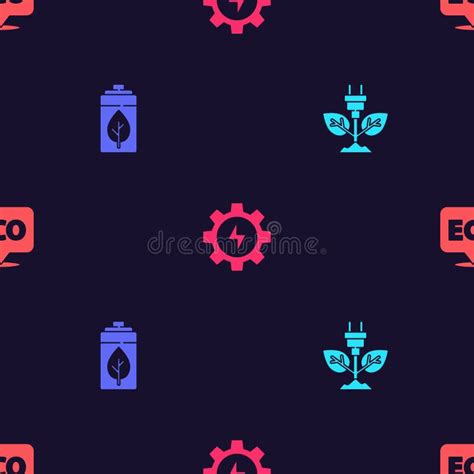 Set Electric Saving Plug In Leaf Eco Nature And Battery Gear