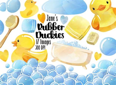 Watercolor Bath Time Clipart Rubber Ducky Download Instant Download