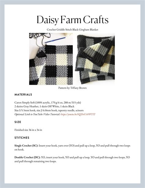 Crochet Griddle Stitch Black Gingham Blanket Daisy Farm Crafts