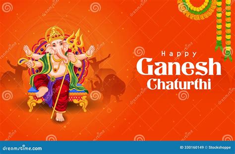 Lord Ganapati For Happy Ganesh Chaturthi Festival Religious Banner Background Cartoon Vector