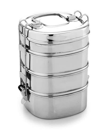 Buy Pure Stainless Steel 4 Compartment Square Tiffin Box With Lid Lunch