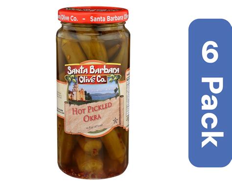 Santa Barbara Hot Pickled Okra 16 Oz Pack Of 6