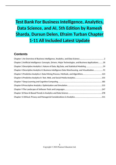 Test Bank For Business Intelligence Analytics Data Science And Ai 5th Edition By Ramesh