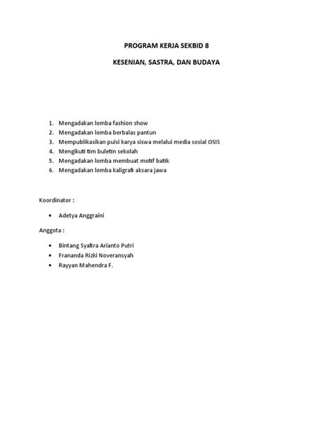 Program Kerja Sekbid Kesenian Pdf