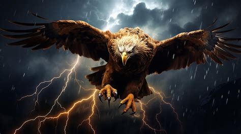 Golden Eagle Amidst Electric Storm And Violet Premium Ai Generated Image