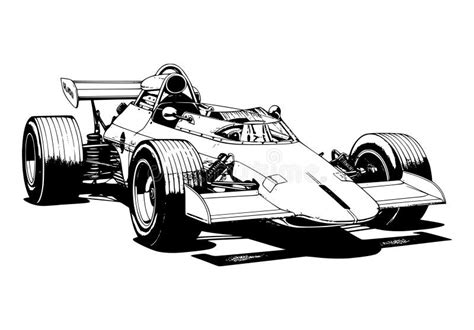 Retro Race Car With Open Cockpit And Large Tires In Hand Drawn Black