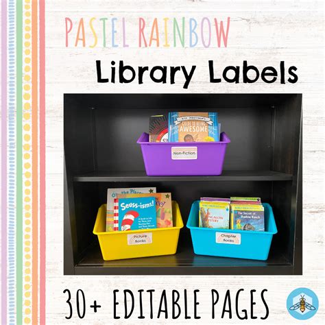 Pastel Rainbow Classroom Library Labels Editable Classful