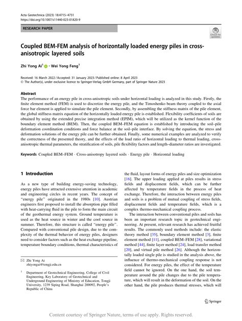 Coupled Bem Fem Analysis Of Horizontally Loaded Energy Piles In Cross