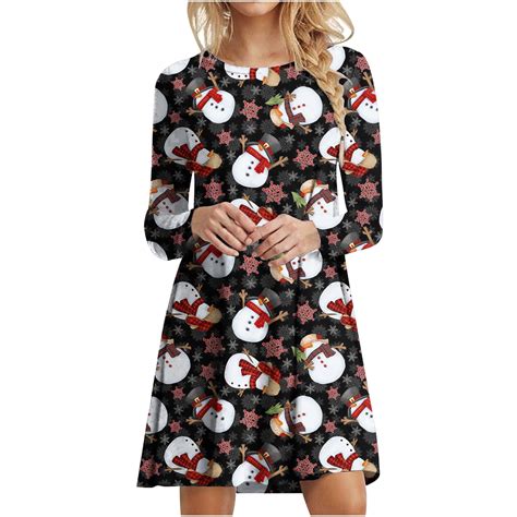 Iroinnid Christmas Dresses For Women Casual Xmas Print Long Sleeve