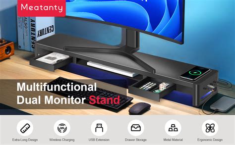 Meatanty Dual Monitor Stand Riser With 2 Drawers4 Usb