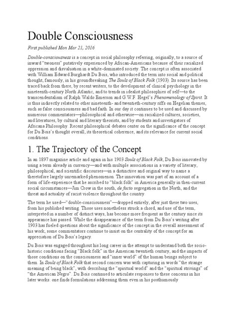 Understanding Double Consciousness Pdf W E B Du Bois Georg