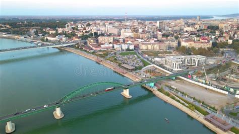 Aerial Skyline Cityscape View Of Belgrade Serbian Capital At Sunset