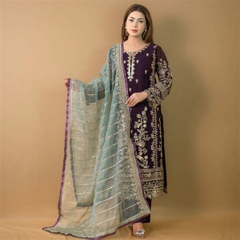 Deep Purple Stitch Unstitch Embroidered Georgette Salwar Kameez C 11720