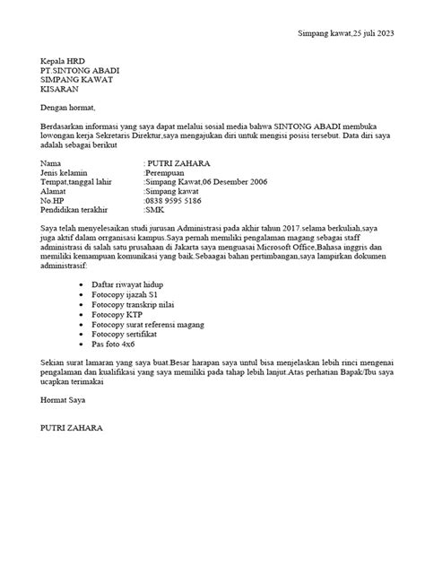 Surat Lamaran Kerja Xii Rplc Pdf