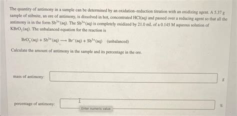 Solved The Quantity Of Antimony In A Sample Can Be