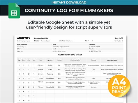 Continuity Log Sheet Template At Kathryn Ono Blog
