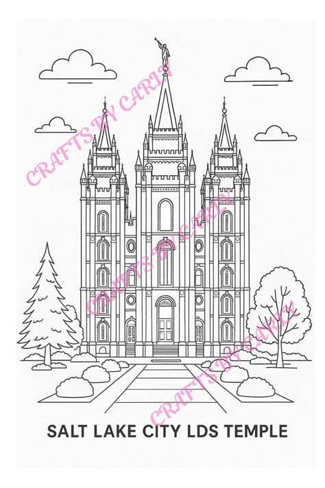 Salt Lake City Lds Temple Coloring Page Digital Print Etsy