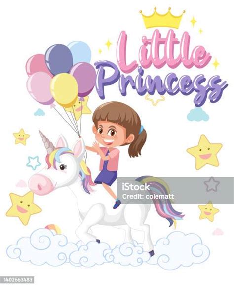 Gadis Kecil Mengendarai Pegasus Dengan Font Putri Kecil Dengan Latar