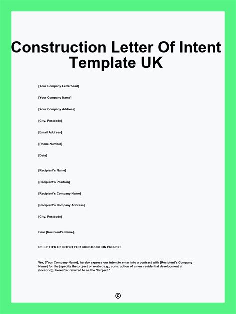 Construction Letter Of Intent Template Uk