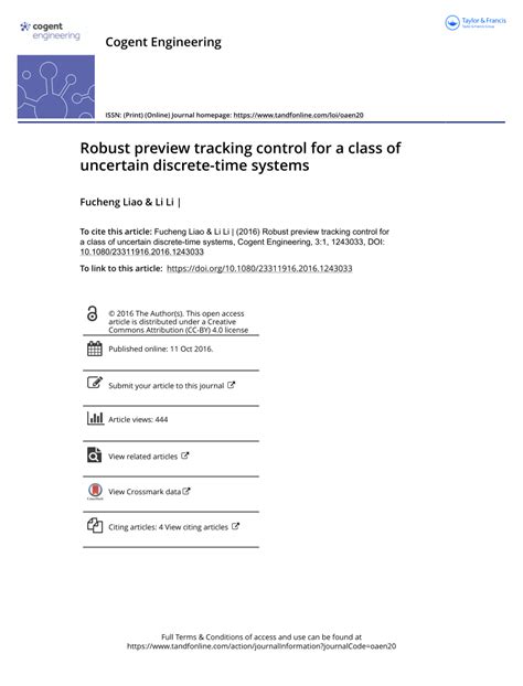 Pdf Robust Preview Tracking Control For A Class Of Uncertain Discrete Time Systems