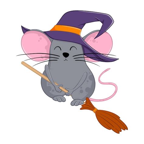 Premium Vector Cartoon Halloween Witch Mouse Funny Illustration Isolated
