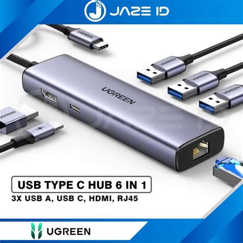 Jual Ugreen Usb Hub Type C 6 In 1 Usb 3 0 Hdmi 4k 60hz Sd Tf Card Rj45