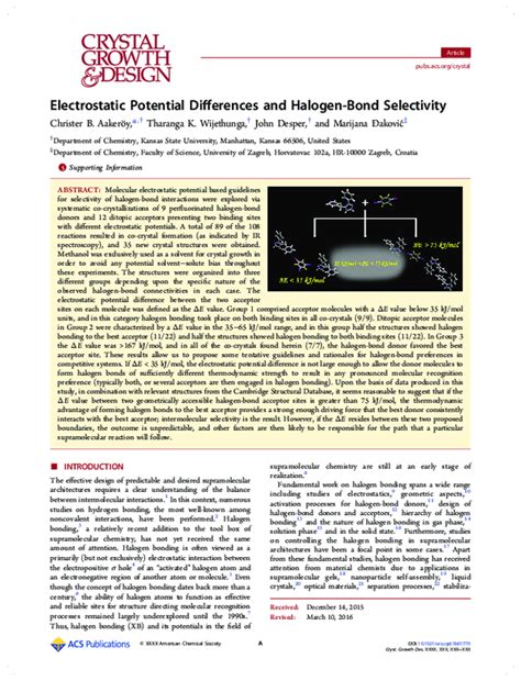 Pdf Electrostatic Potential Differences And Halogen Bond Selectivity