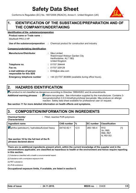 Sikaflex Construction Sealant Safety Data Sheet Codes Sale