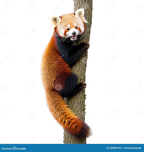 Adorable Red Panda Ailurus Fulgens Climbing Tree Fluffy Reddish Brown