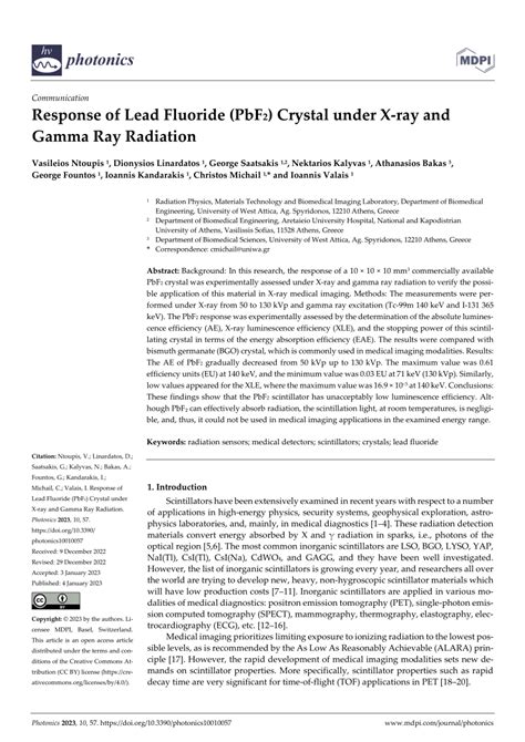 Pdf Response Of Lead Fluoride Pbf2 Crystal Under X Ray And Gamma