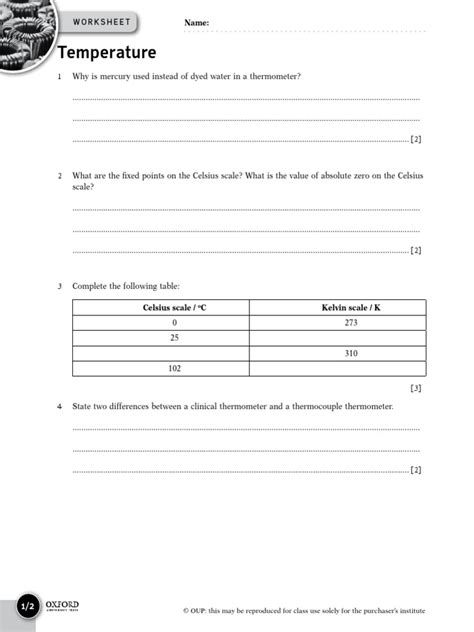 Temperature Worksheet Pdf