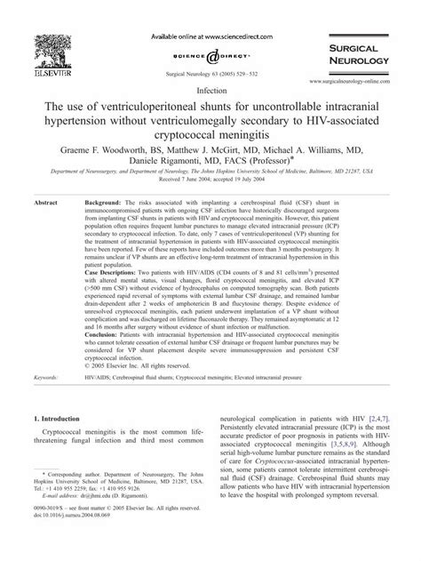 Pdf The Use Of Ventriculoperitoneal Shunts For Uncontrollable Intracranial Hypertension