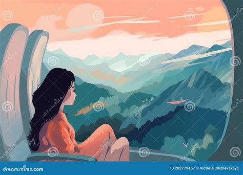 Woman Plane Passenger In Aircraft Seat Flat Cartoon Vector Illustration