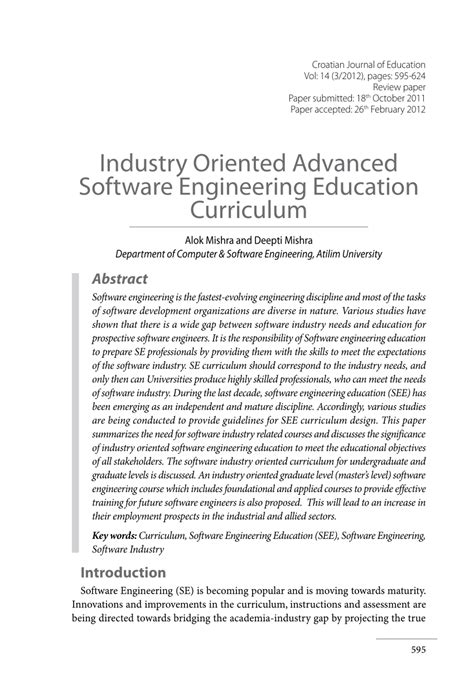 Pdf Industry Oriented Advanced Software Engineering Education Curriculum