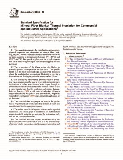 Astm C553 13 Standard Specification For Mineral Fiber Blanket Thermal