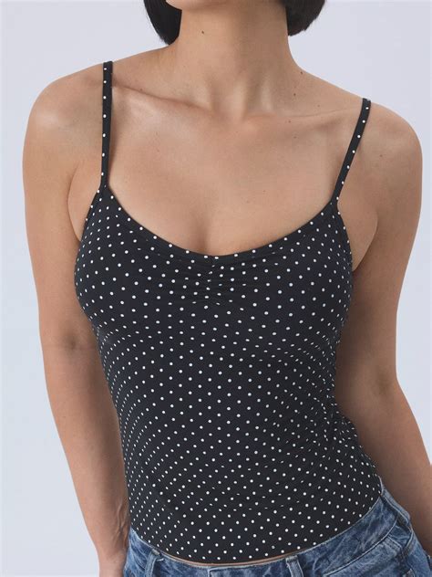 Braless Sweetheart Tank Black Top With White Dots Dotted Black Top