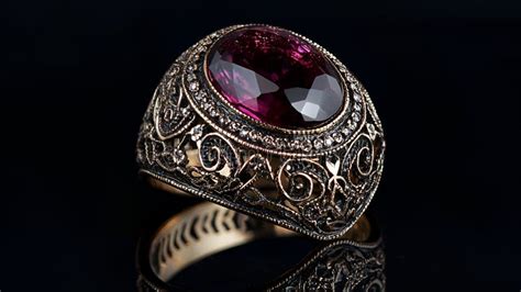 Ornate Ruby Ring Black Background Jewelry Photography E Commerce Stock Illustration