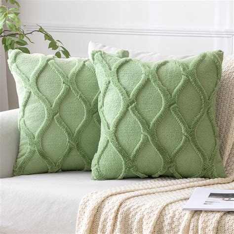 Miulee Sage Green Decorative Throw Pillow Covers 18x18 Inch Set Of 2