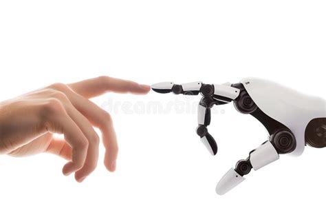 Human Hand And Robot Hand About To Touch In A Symbolic Gesture Of Unity